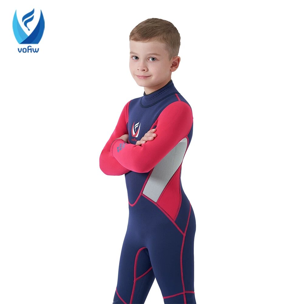 Мальчиков детский обычный костюм для плавания синий и розовый, теплый 3 мм толщины длинные рукава размер 14 для плавания