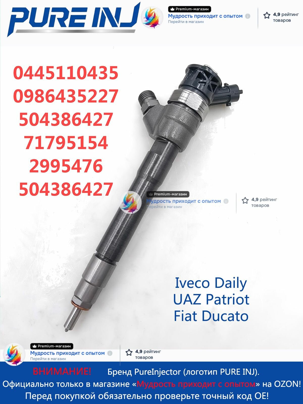 Топливная форсунка Bosch 0445110435 для Fiat Ducato 250 (инжектор 0986435227) — замена и проверка совместимости