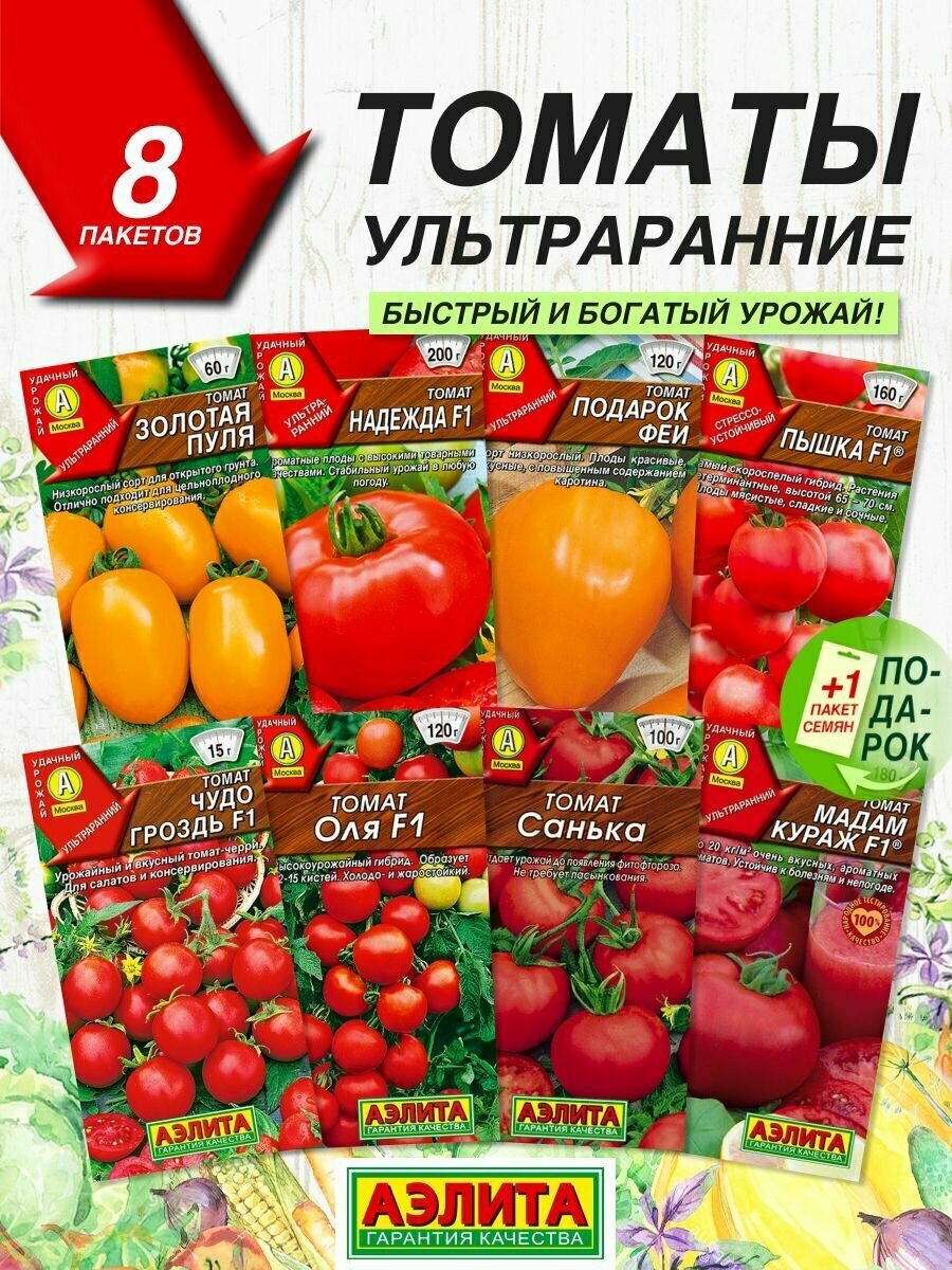Семена овощей Аэлита Томаты ультраранние 8 сортов / Семена Томатов