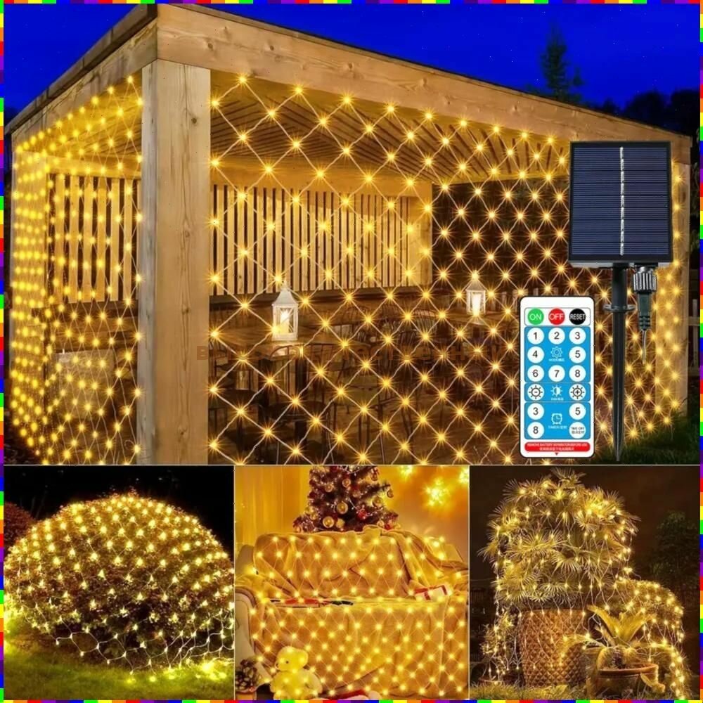 Светодиодная уличная гирлянда-сетка с солнечным питанием, 3 метра, энергосберегающая, 1 штука