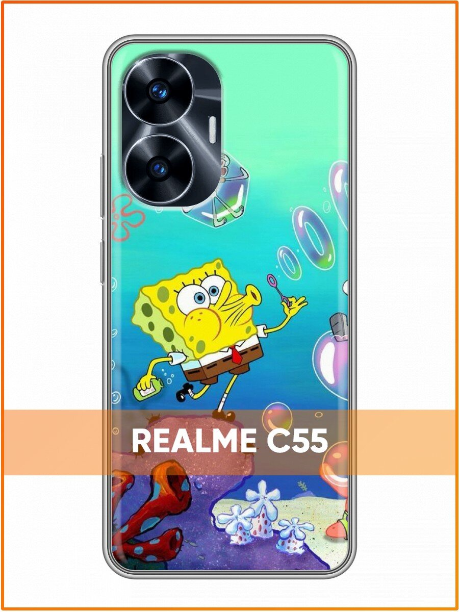Чехол для Realme C55 с принтом для детей с Губкой Бобом (Реалми C55)