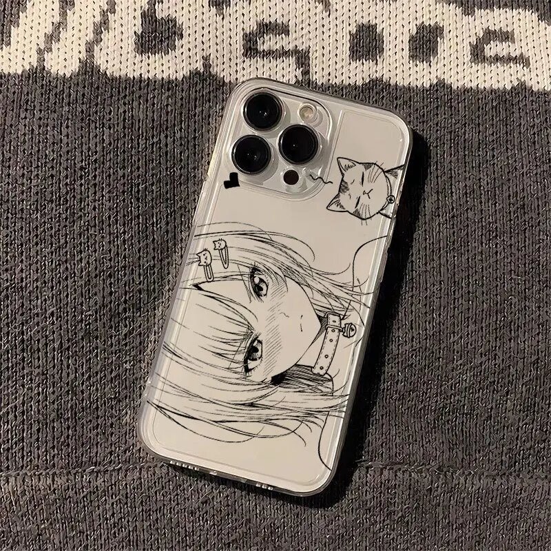 Чехол для телефона с мультяшным рисунком девушки и кошки для iPhone 17, 16, 15 Plus, 14, 17e, 13, 12, 11, 16E Pro Max, гибкий, в стиле Y2K, противоударный, модный чехол-накладка