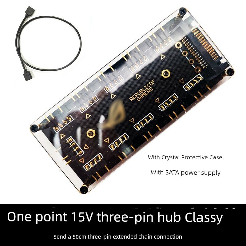 Концентратор 5V 3-pin ARGB с 10 выходами, версия SATA, включая кабель 50 см для RGB-подсветки ПК
