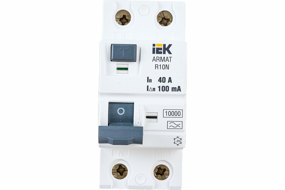 Выключатель дифференциального тока IEK ARMAT R10N 2P, 40А, 100мА, тип A, IP20, 230В