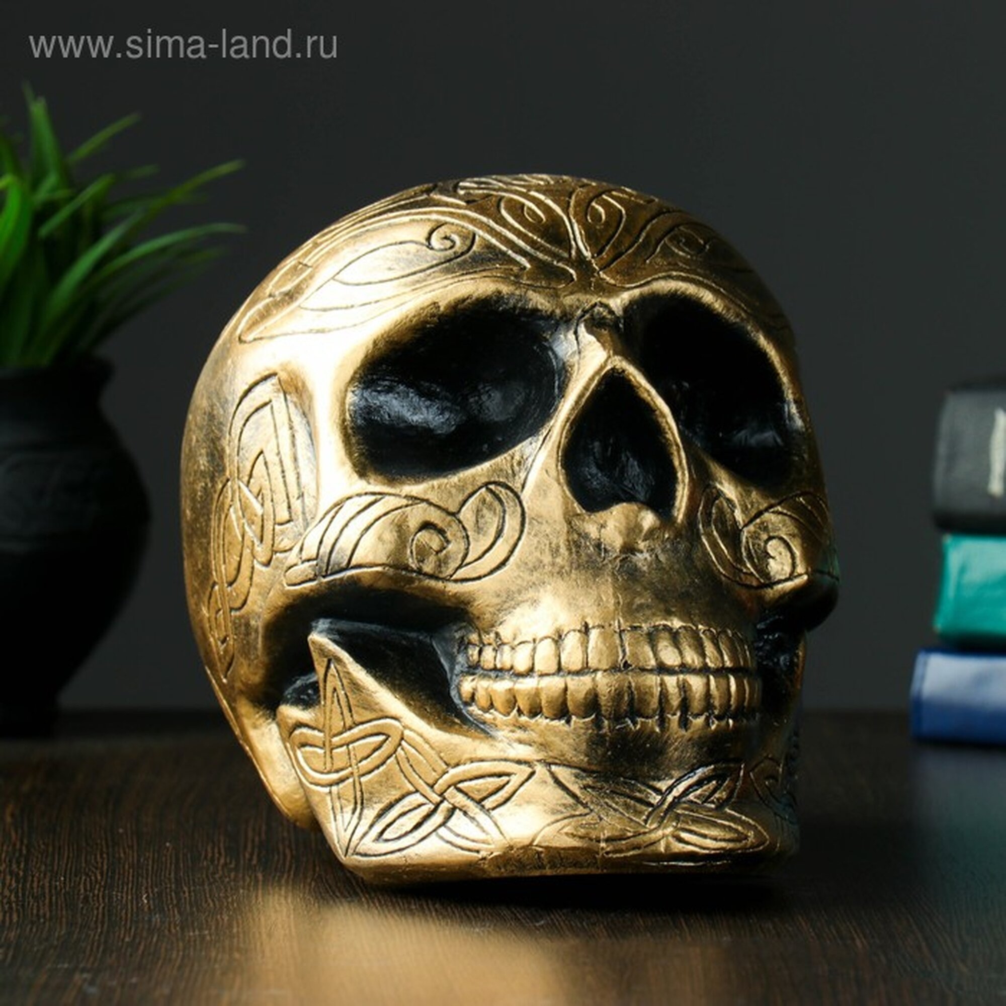 Копилка Хорошие сувениры «Череп», гипс, цвет золотистый, 17 см