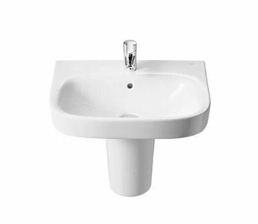 Раковина Roca Debba 50x42 с полупьедесталом, 50 см, фарфоровая, раковина для ванной, белая, полукруглая, со сливом-переливом