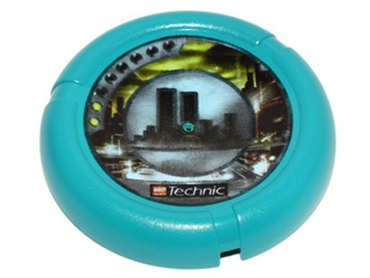 Деталь Lego 32171pb019 Throwing Disk with Throwbot Turbo / Slizer City 2 Pips, LEGO Technic Logo, and City Skyline Emblem Pattern