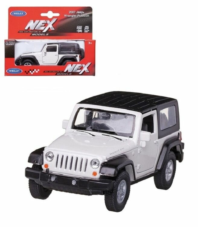 Машинка Welly Jeep Wrangler Rubicon 2007. масштаб 1:38, пружинный механизм, белый цвет