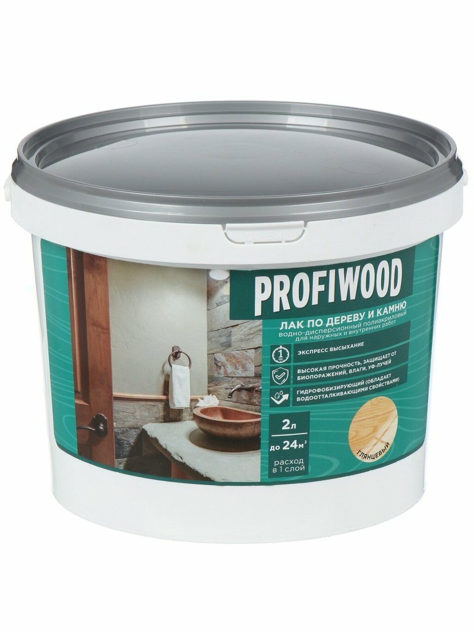 Лак Profiwood по дереву и камню водно-дисперсионный глянцевый полиакриловый для внутренних и наружных работ 2.2 кг