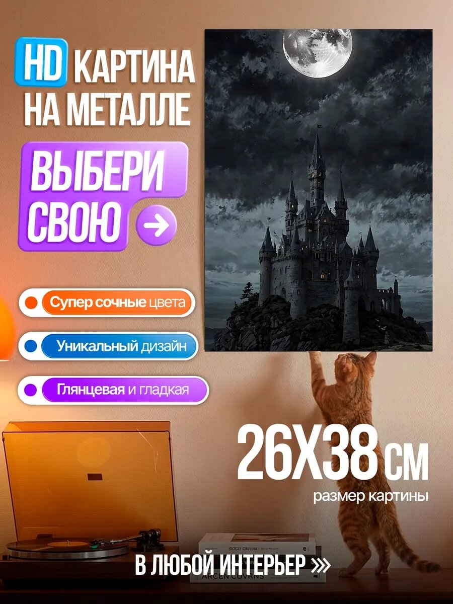 Картина на HD металле Замок в полнолуние