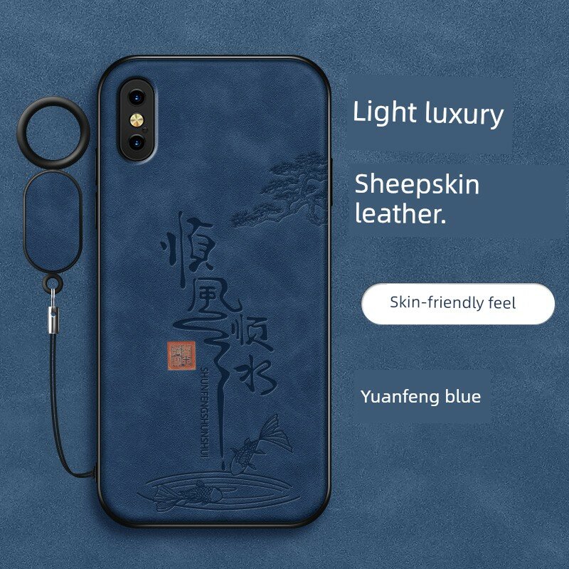 Чехол для iPhone XS из овчины глубокий синий с круглым кольцом YBP для iPhone XS