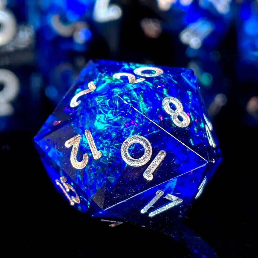 Набор кубиков для DnD из смолы - 7 шт, ручная работа, синие кости с серебряными цифрами для настольных игр и Dungeons & Dragons