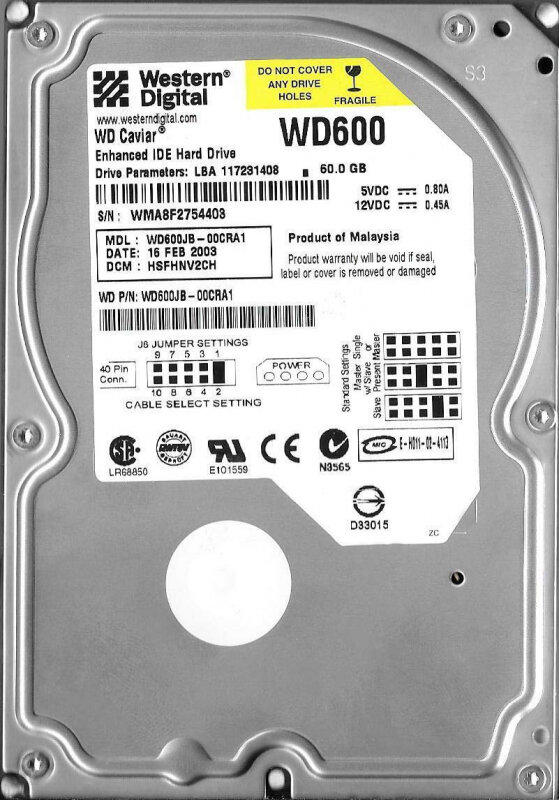 Жесткий диск Western Digital WD600JB 60Gb 7200 IDE 3.5" HDD