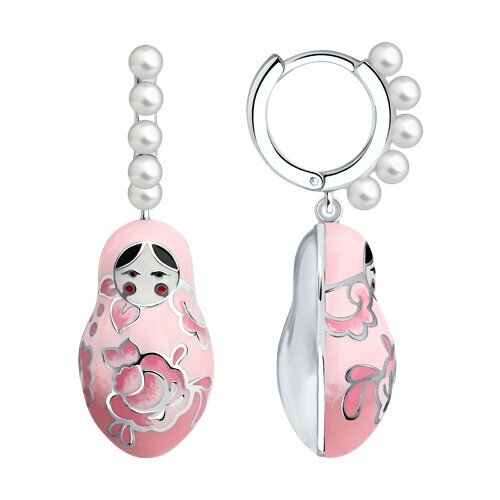 Серьги конго, серебро, 925 проба, родирование, эмаль, жемчуг имитация