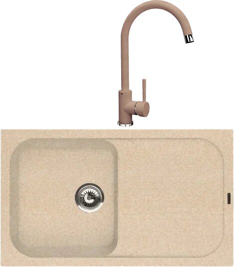 Комплект Мойка Florentina Арона, 860 песочный / Смеситель Альфа FL, песочный