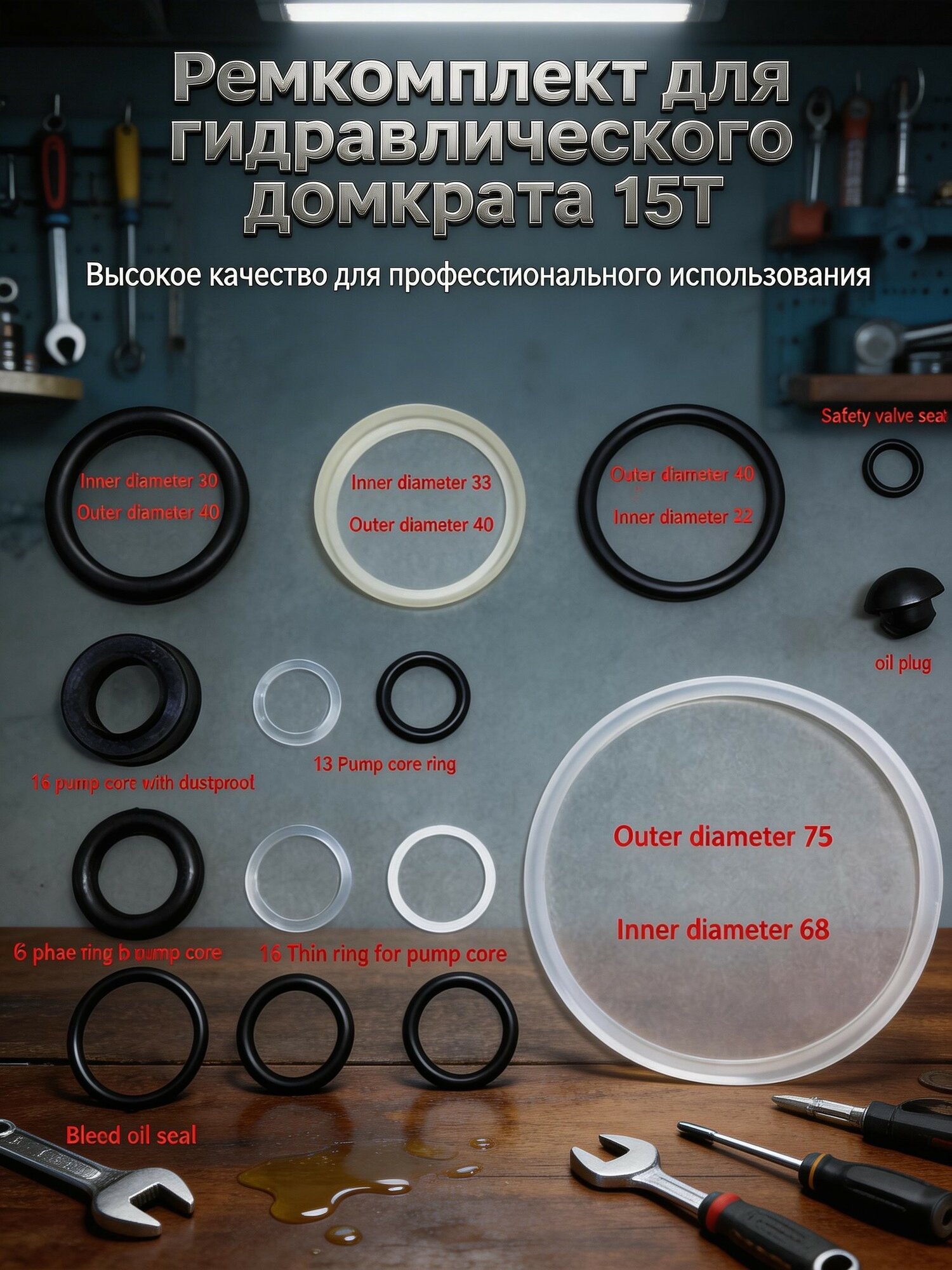 Ремкомплект сальника для гидравлического домкрата, запасные части с уплотнительным кольцом и маслом