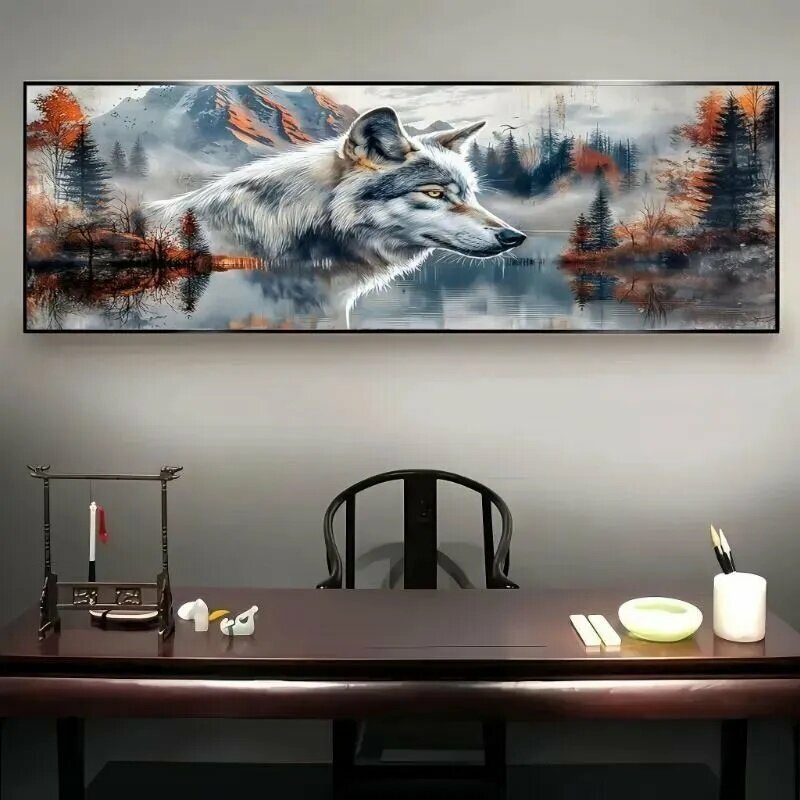 140X50 CM/Алмазная мозаика "Дикий волк" / Алмазная вышивка / Круглая картина стразами Полная выкладка