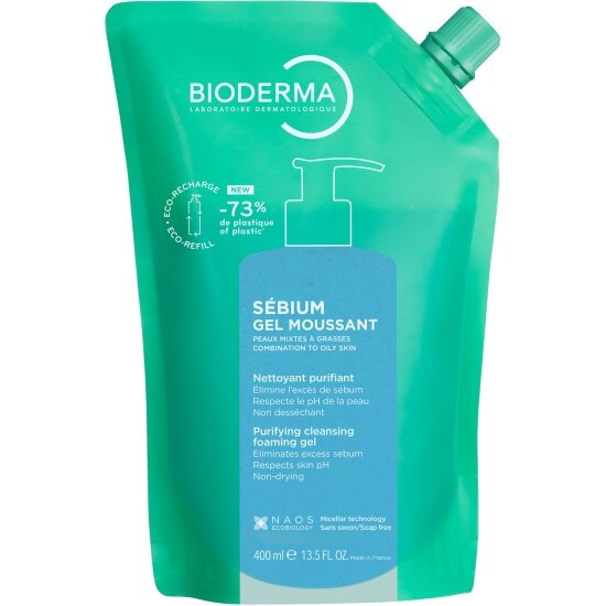 Очищающий гель для лица Bioderma Sebium для комбинированной, жирной и проблемной кожи лица и тела, 400 мл.