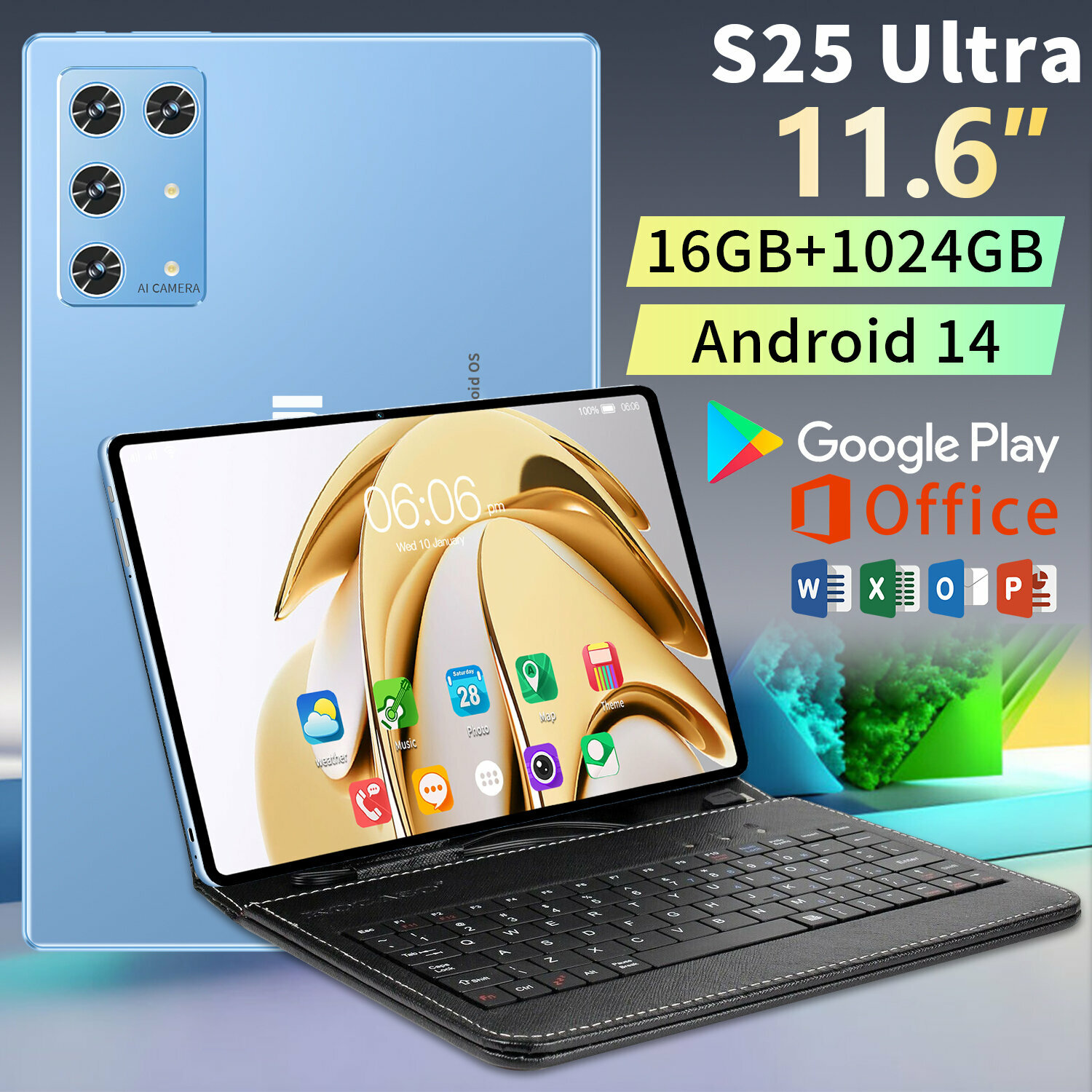 Игровой планшет S25 Ultra, с клавиатурой, мышью, чехлом, стилусом и плёнкой, 12 ядер
