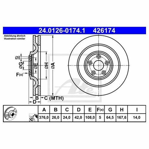 Диск тормозной Ate 24012601741 для Jaguar XF, XJ, XK