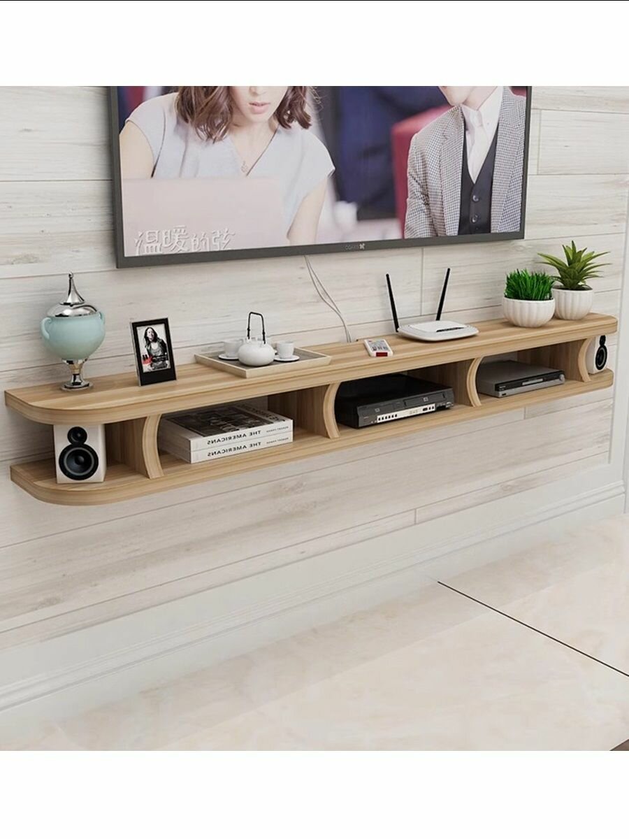 Настенная полка под роутер и ТВ-приставку — тумба из массива дерева со скрытым отделением для кабелей, 80–140 см