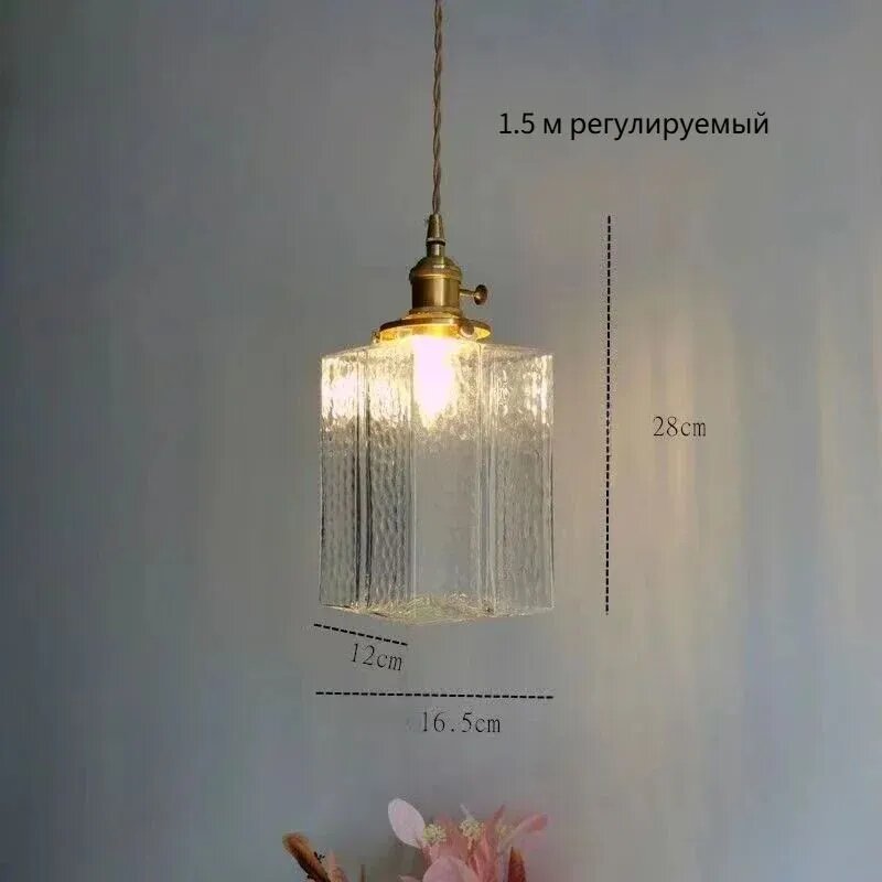 Люстра, E27, стеклянная, прямоугольная, ретро, золотая, прозрачная, 10 кв. м, 220 В — фото 1