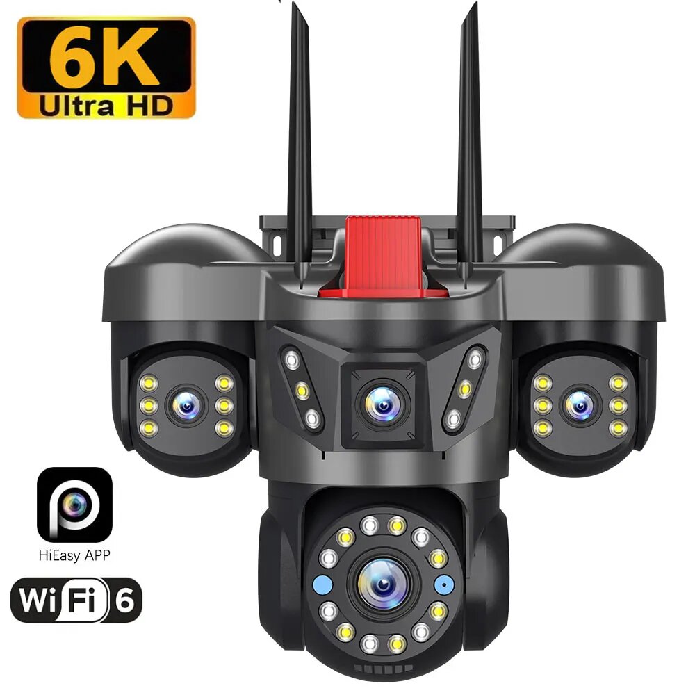 10K 20MP UHD Наружная WiFi IP-камера со четырьмя объективами, четырьмя экранами, 360°, 16-кратным зумом, PTZ, охранная камера с автоматическим трекингом, беспроводная видеонаблюдение CCTV-