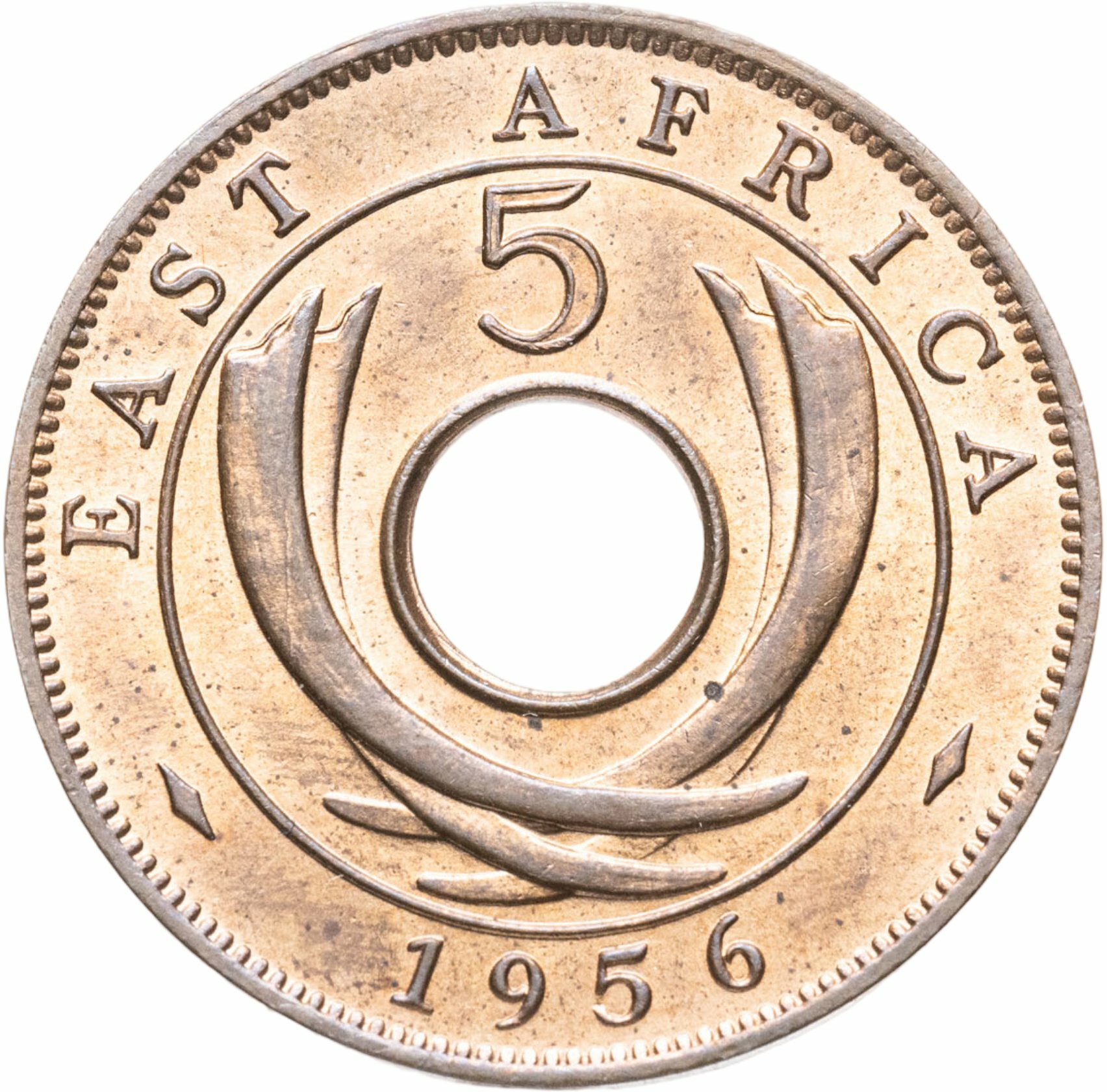 Британская Восточная Африка 5 центов (cents) 1956 H знак монетного двора: "H" - Хитон