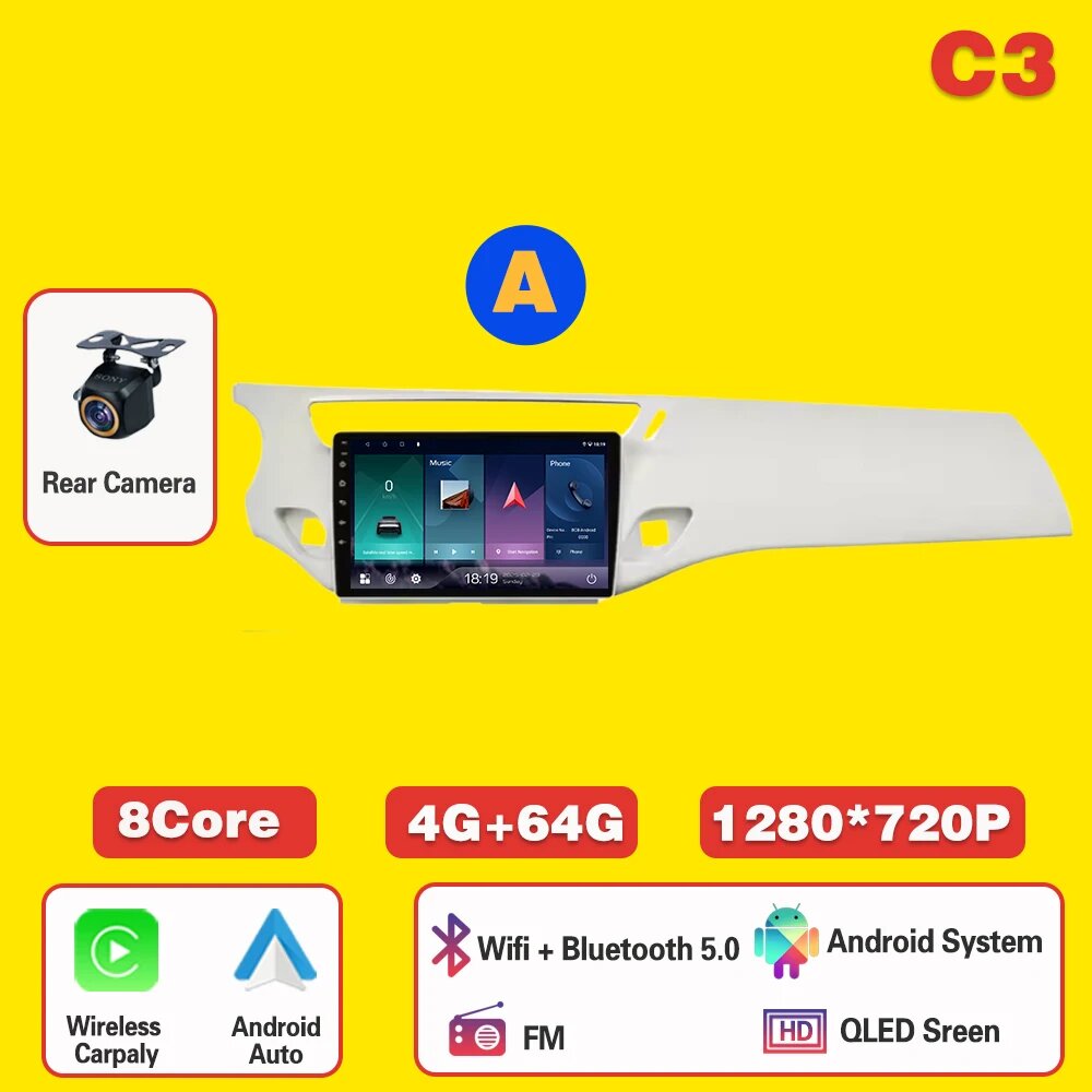 Автомагнитола Android 15, 4G-64G, 1280*720, AHD, CarPlay, Bluetooth 5.0 для Citro