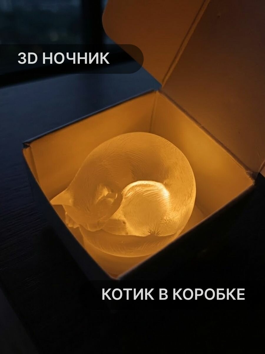 Ночник светильник декоративный Elmarto Кошка в Коробке, оранжевый, светодиодный