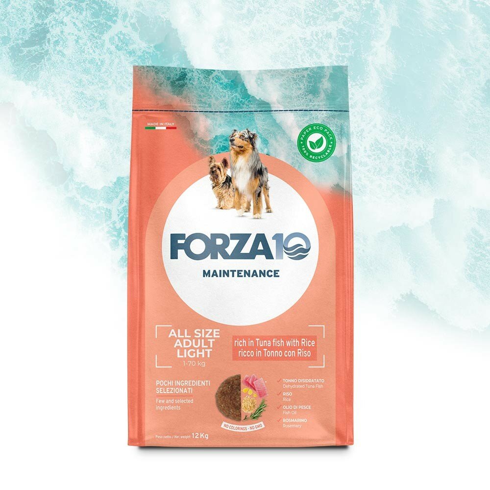 Forza10 Maintenance Adult All Size Light Сухой корм для взрослых собак всех пород, склонных к полноте, Тунец и Рис 12 кг