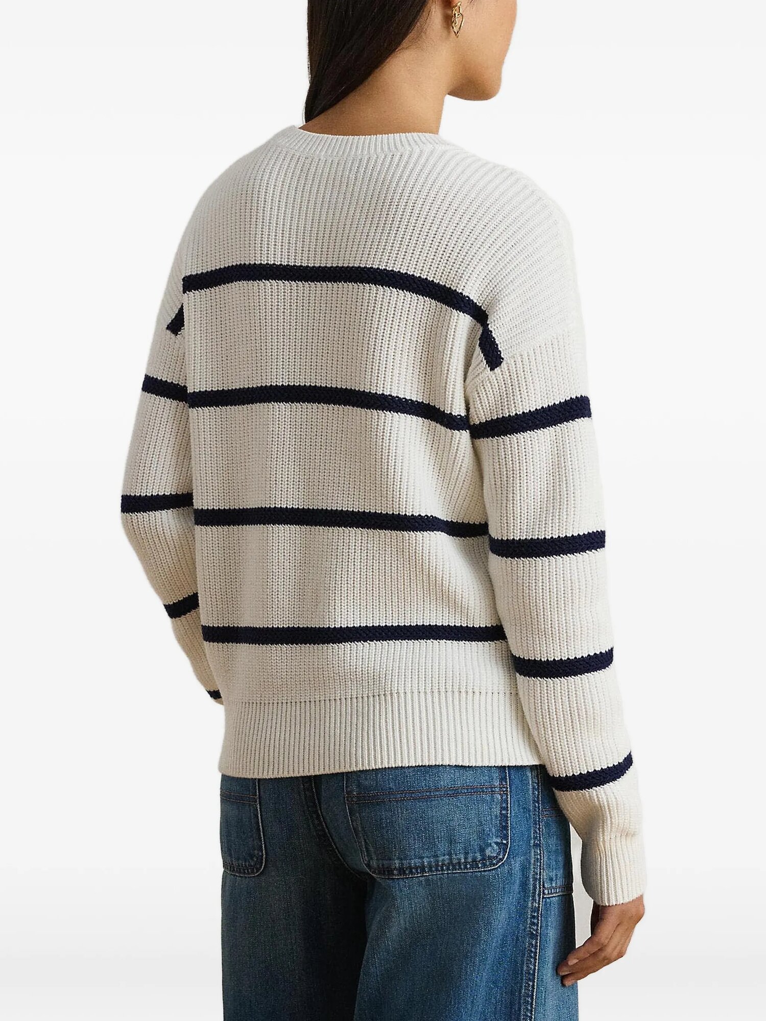 Свитер Lauren Ralph Lauren Striped ribbed-knit sweater, размер 42, , бежевый/белый — фото 1