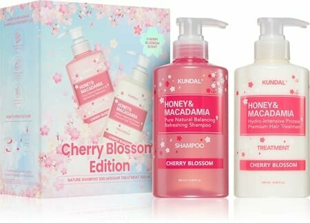 Косметический набор для волос Kundal Honey & Macadamia Cherry Blossom Edition, для сухих и поврежденных волос, 2 предмета