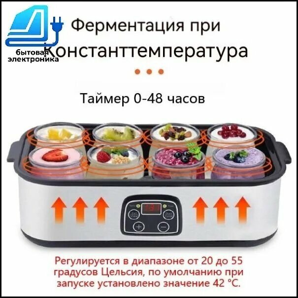 Йогуртница, сенсорное управление, 12 баночек, черная, серебристая, белая — фото 1