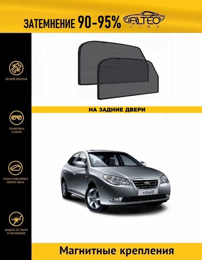 Автошторки ALTEO на Hyundai Elantra 4 седан (HD) (2006-2011) на задние двери на магнитах
