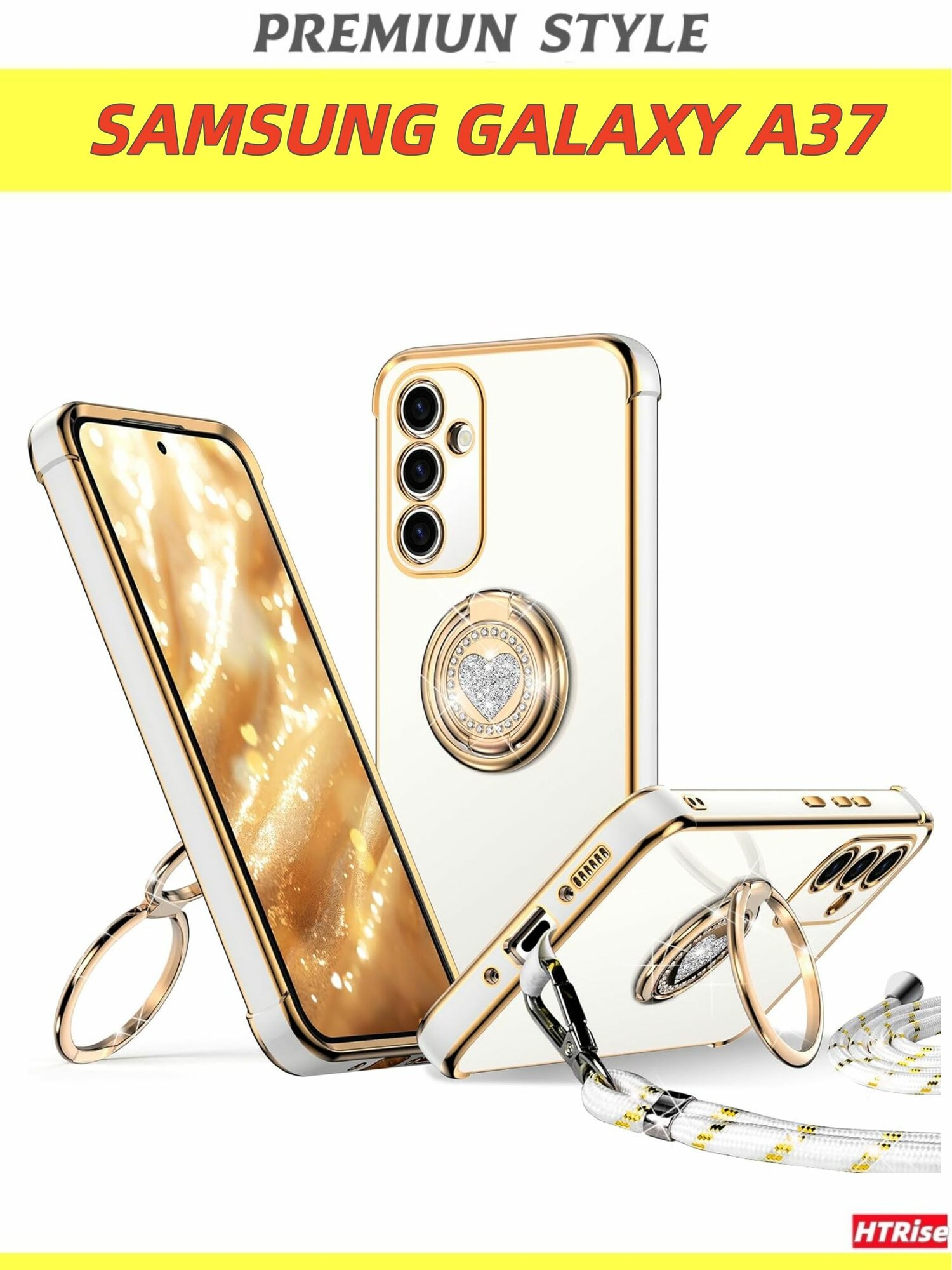 Силиконовый чехол на Samsung Galaxy A37 (Самсунг Гелакси А37) с кронштейном и шейный ремешок(белый)