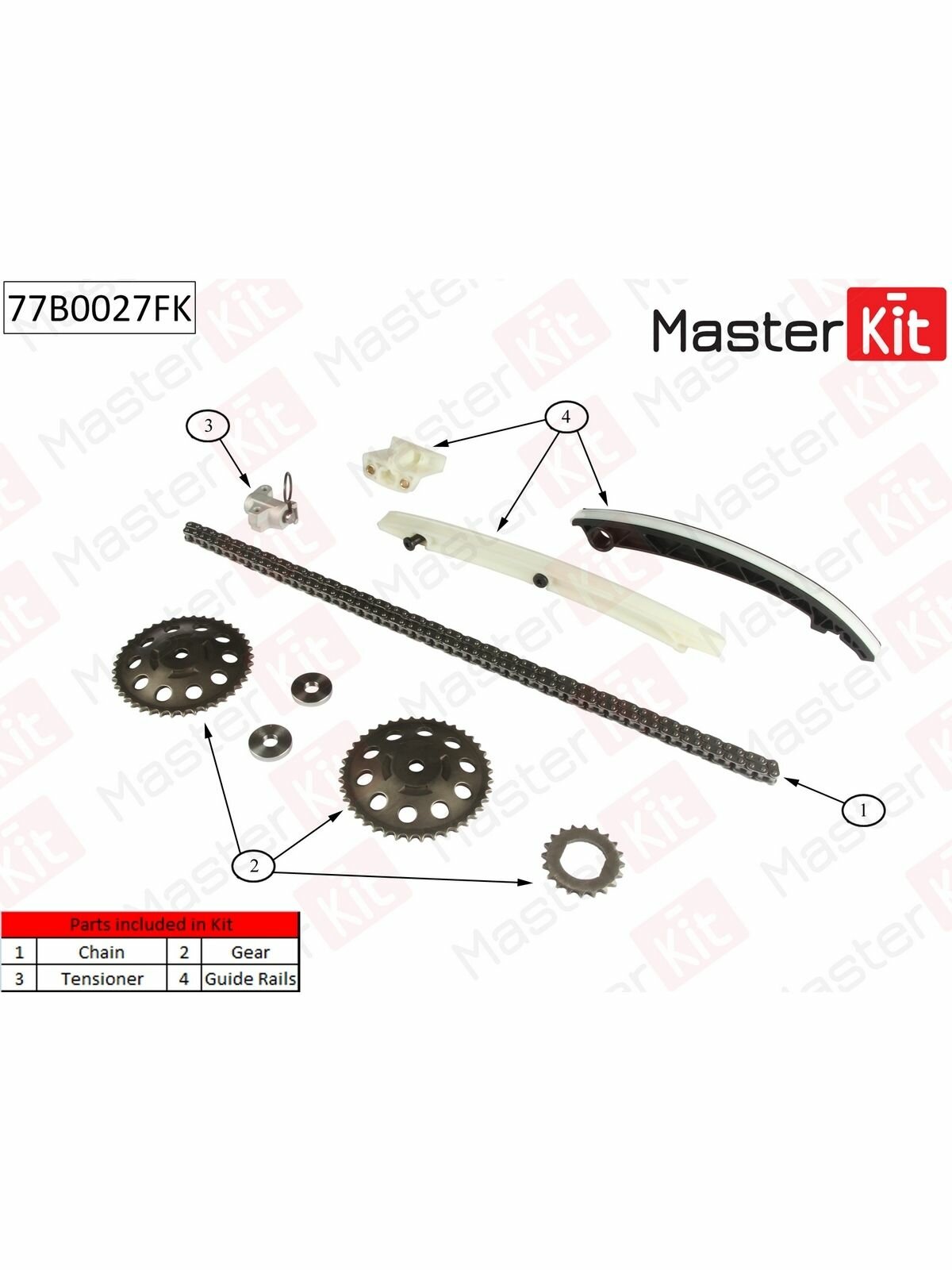 Комплект цепи ГРМ для а/м Opel Astra, Meriva / Опель Астра, Мерива, MASTERKIT 77B0027FK