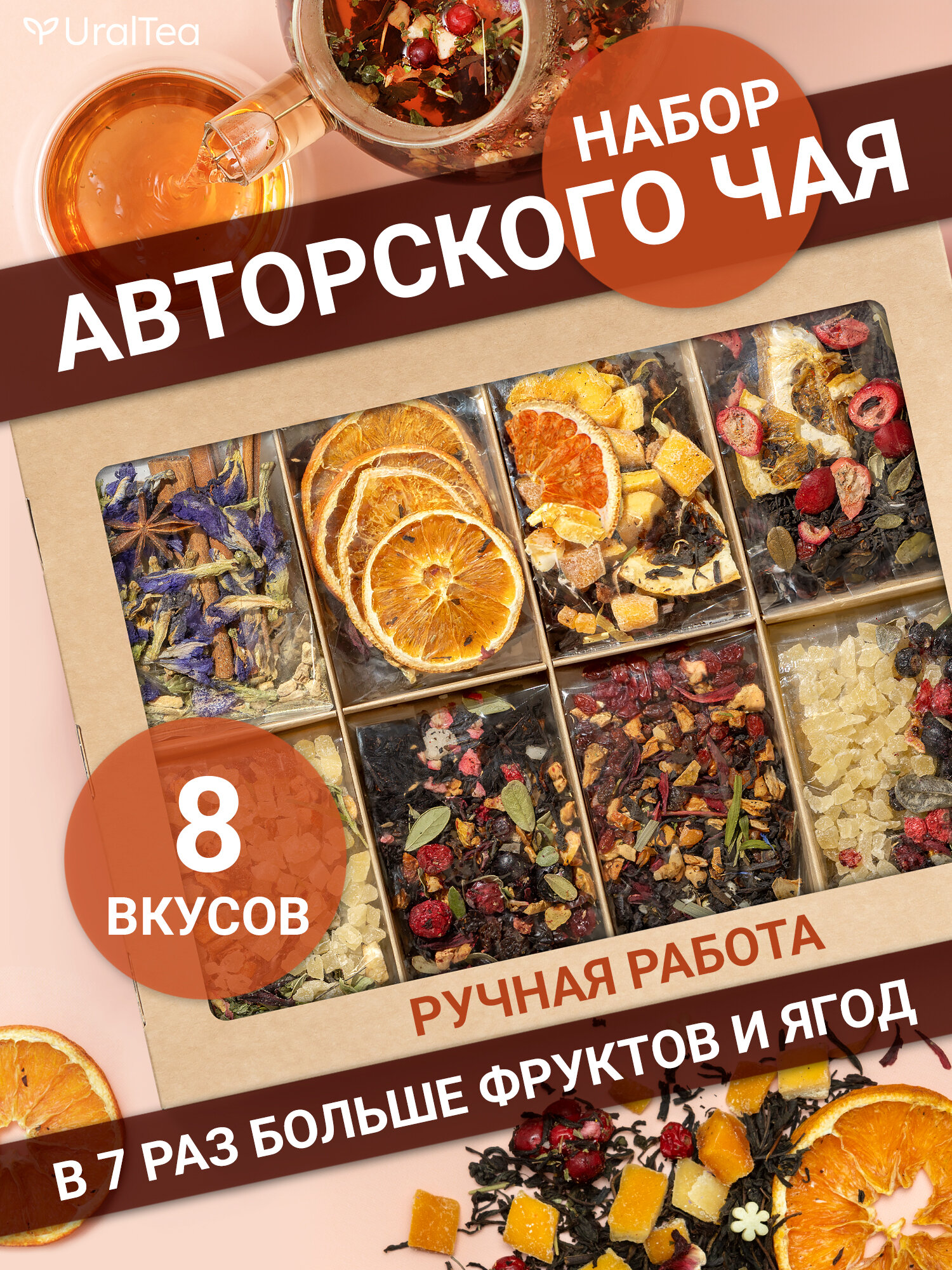Подарочный набор чая ягодный, фруктовый, авторский, листовой, 8 вкусов, ассорти