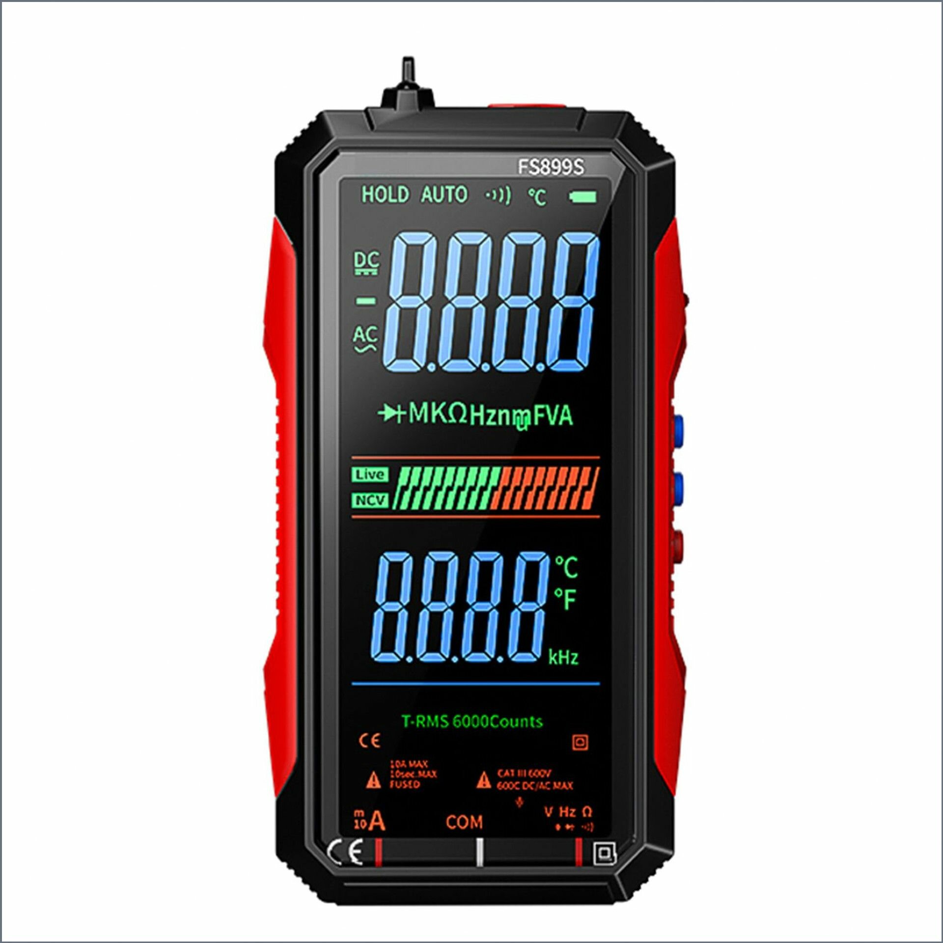 Цифровой мультиметр FS899S с функцией истинного среднеквадратичного значения, 6000 отсчётов, подсветкой и перезаряжаемым аккумулятором