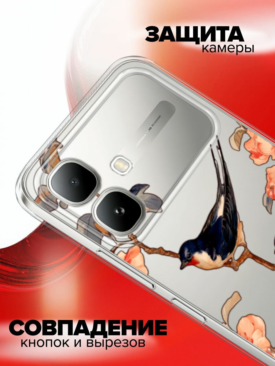 Чехол на Infinix Smart 20 / Инфиникс Смарт 20 с принтом Две ласточки на веточке — фото 1