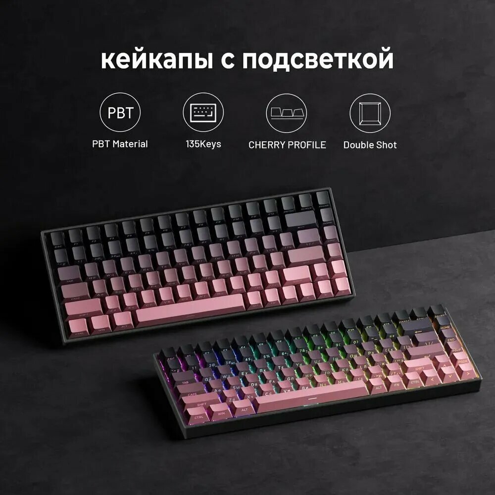 Кейкапы PBT для мех. клавиатур (стандартная высота) русские символы по боку, градиентное свечение