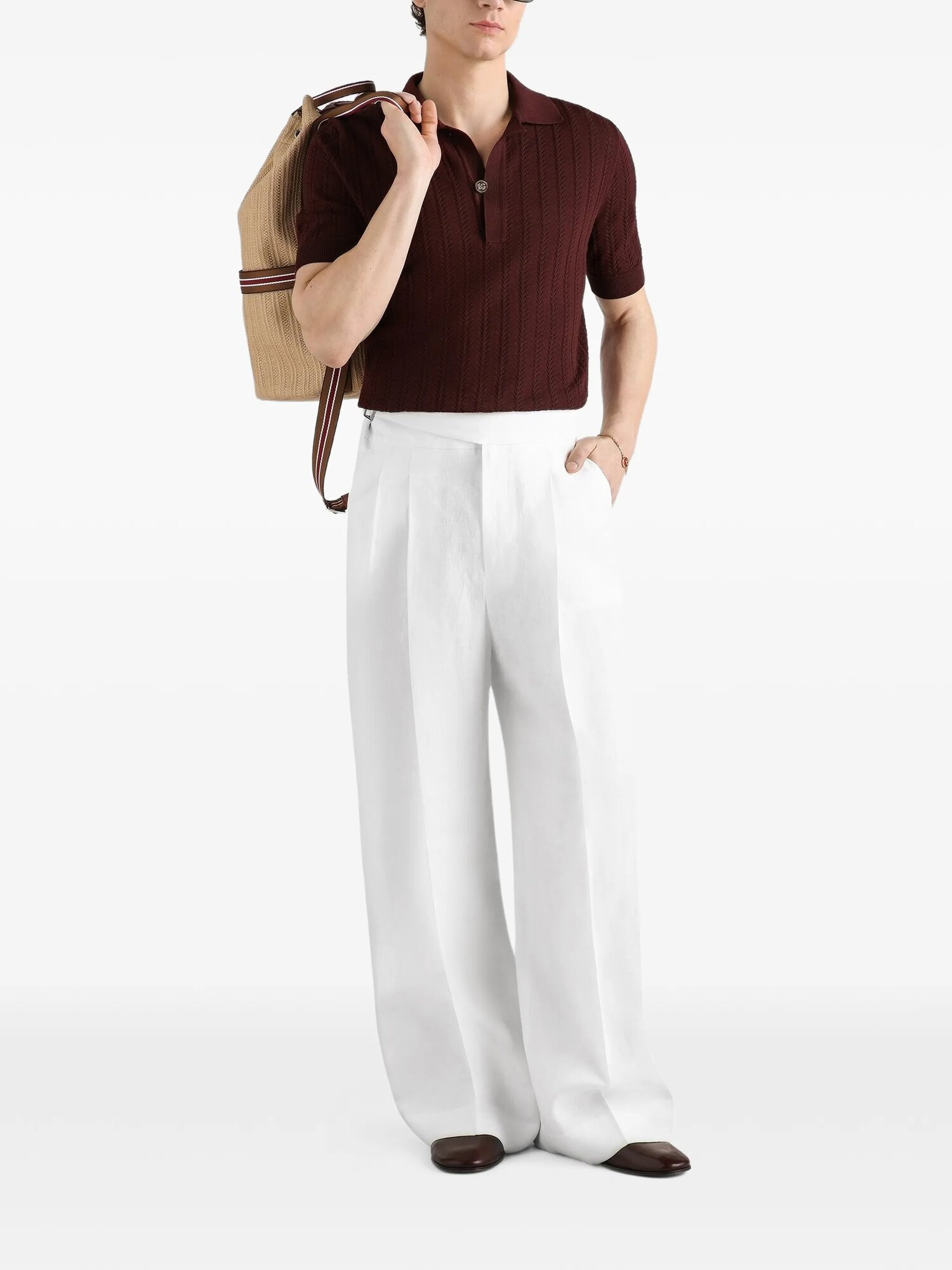 Рубашка DOLCE & GABBANA Openwork cotton polo shirt, размер 48, purple — фото 1