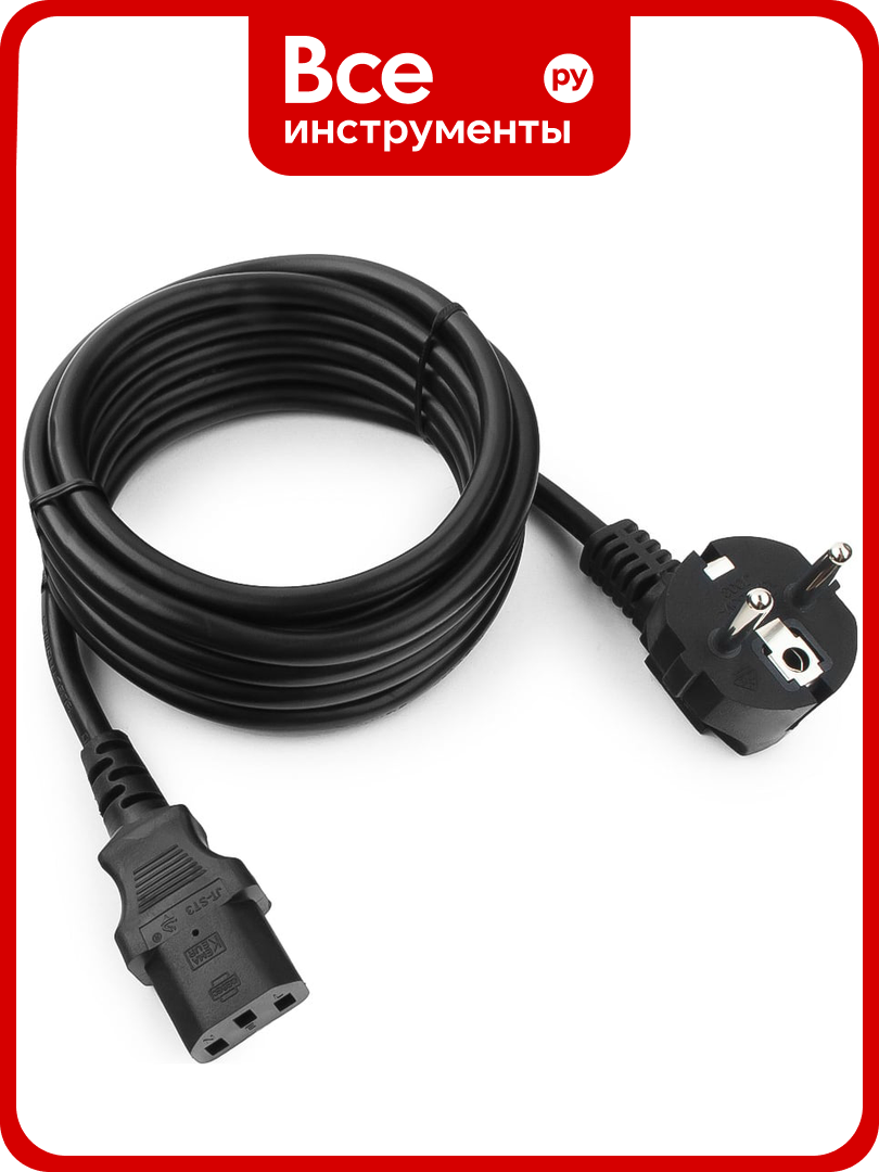Кабель питания Cablexpert (RU) Schuko-C13, 3x1.5мм2, 10A, с заземлением, медь, 3м, черный, пакет,