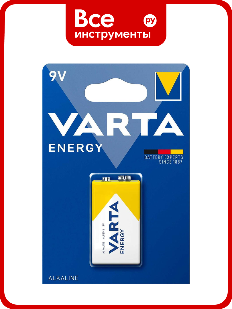 Батарейка Varta ENERGY 9V 04122229411 4008496626656 щелочная крона, температурный диапазон, для бытовой электроники