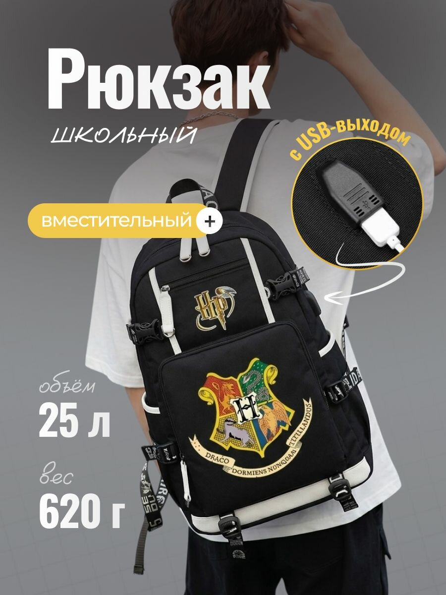 Рюкзак школьный "Хогвартс", с USB-проводом, для девочек и мальчиков