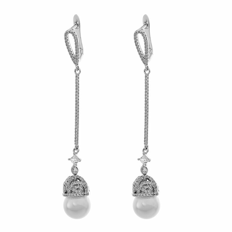 Серьги, серебро, 925 проба, фианит, жемчуг имитация