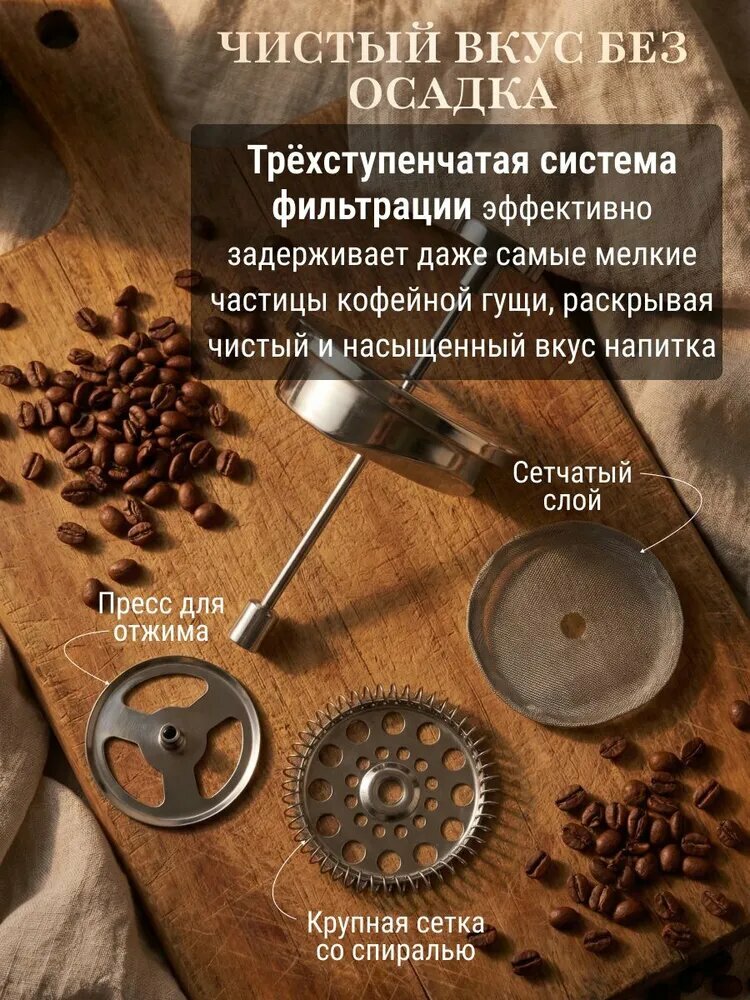 Термостойкий френч-пресс с двойными стенками для кофе и чая1000мл — фото 1