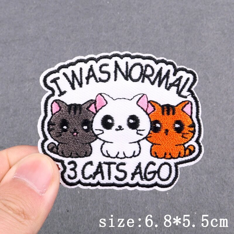 Нашивка с кошками "I Was Normal 3 Cats Ago", 6.8*5.5см, Черный