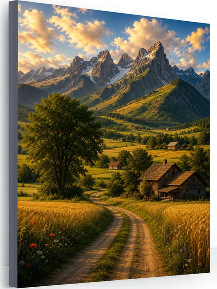 Картина по номерам "Деревня в лесу", на холсте на подрамнике, 40 x 50 см