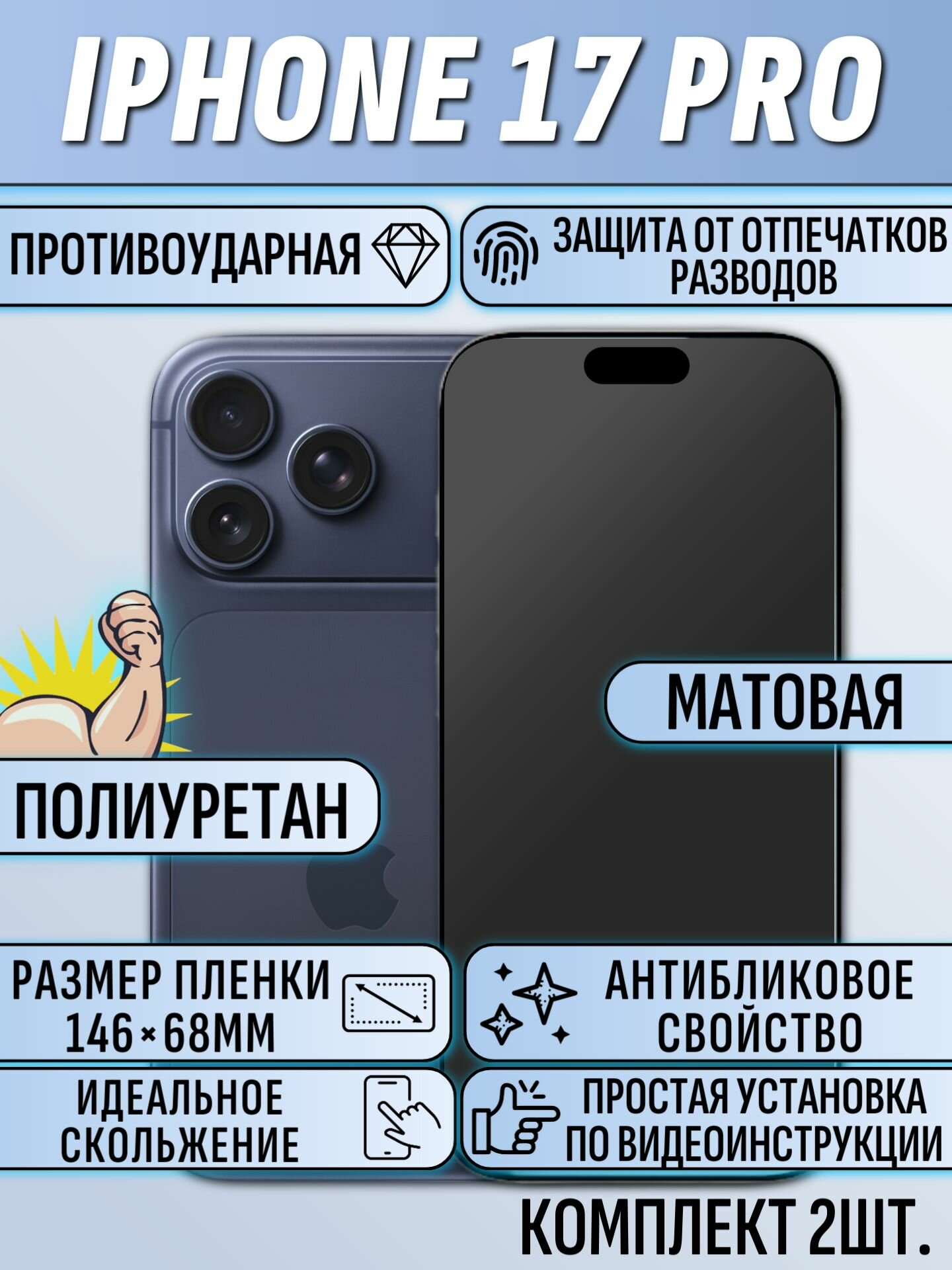 Гидрогелевая пленка iphone 17 pro / Айфон 17 Про 2 шт. матовая
